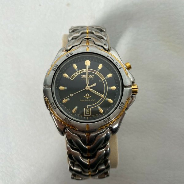 Seiko Kinetic Sports 100 Watch Gold & Silver Two-Tone 5M42-0B09 Black ...