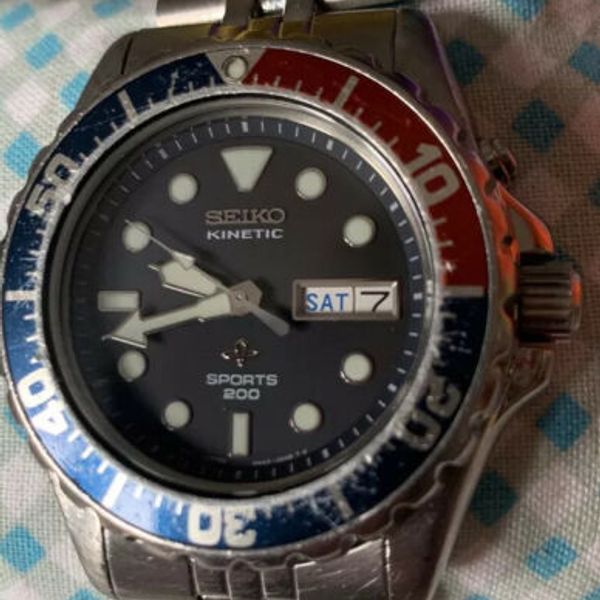 Rare Vintage Seiko Pepsi Bezel Kinetic Sports 200 - 5m43 0A40 ...
