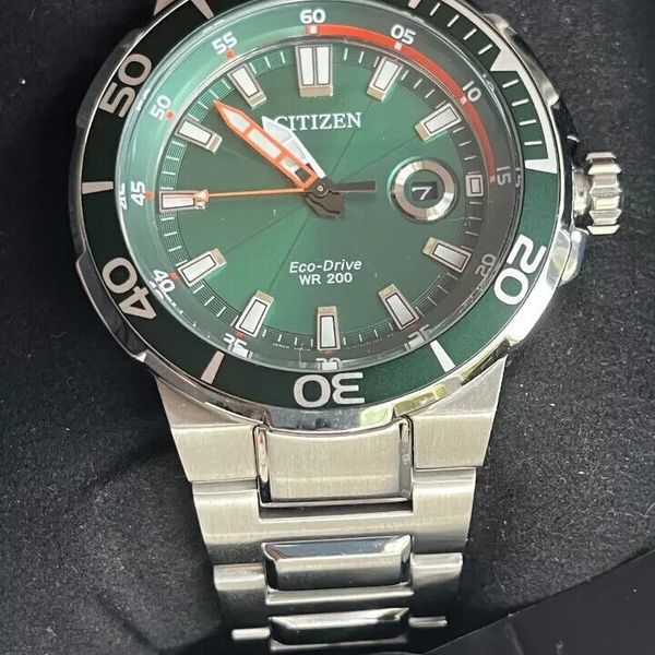 New Mens Citizen Eco Drive Endeavor Green Dial Stainless Steel Watch ...