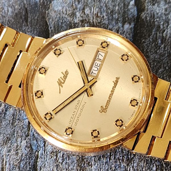 NICE VINTAGE MIDO COMMANDER 8269 AUTOMATIC DAY DATE DRESS GENTS Gold ...