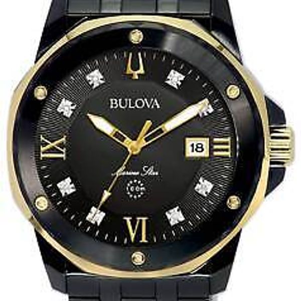 Bulova Marine Star Diamond Accents Black Dial Quartz 98D176 100M Men's ...