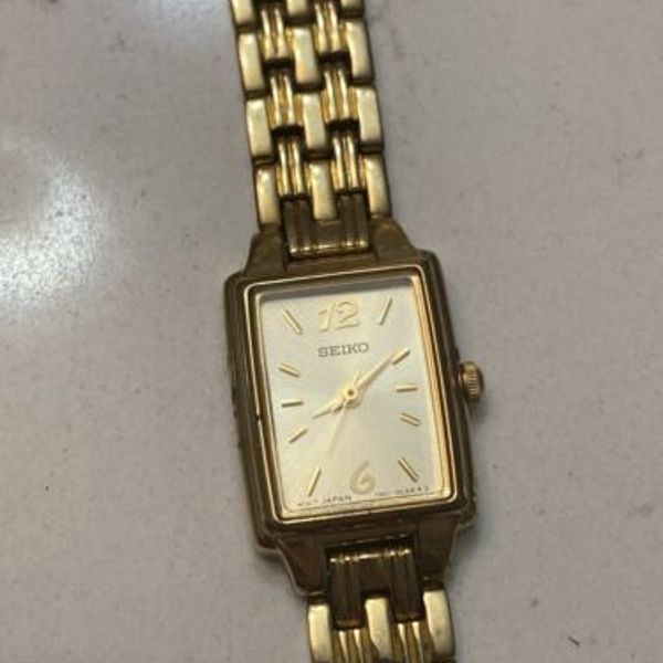 Vintage Seiko Watch Women Gold Tone Gold Face Rectangle Classy | WatchCharts Marketplace