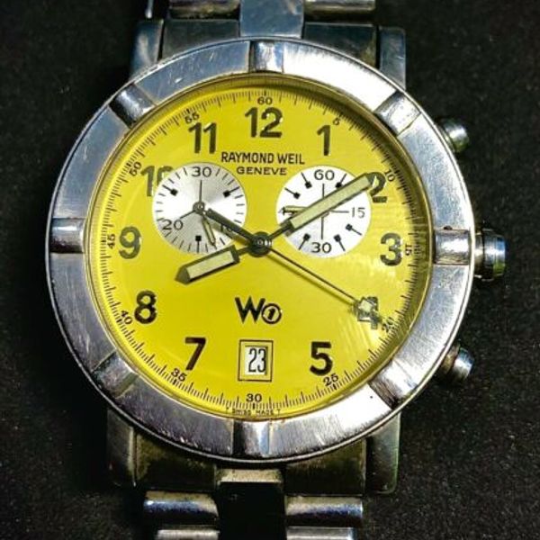 VINTAGE RAYMOND WEIL W1 CHRONOGRAPH QUARTZ MEN'S WATCH YELLOW DIAL ...