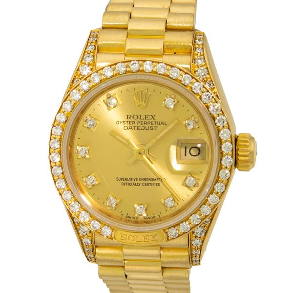 ROLEX Lady 18K Yellow Gold Factory Diamond President 69158 Box ...