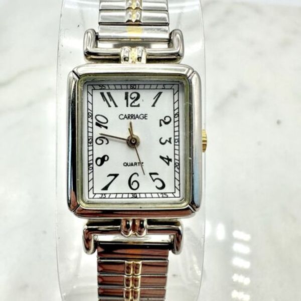Timex Carriage Watch Women Silver Gold 6â Stretch Band, Rectangle, New ...