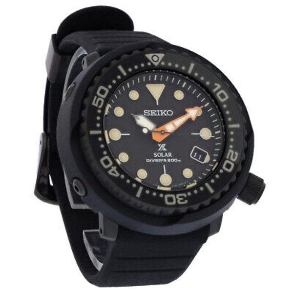 Seiko Prospex Tuna Mens Black ION Stainless Solar Quartz Watch SNE577 ...