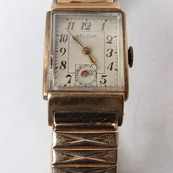 VINTAGE MEN BULOVA 21'J MODEL 8AE WRISTWATCH 10K GOLD FILLED CASE RUNS ...