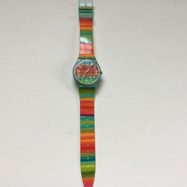 Vintage Swatch Watch Multicolor Rainbow Stripe *needs Battery ...