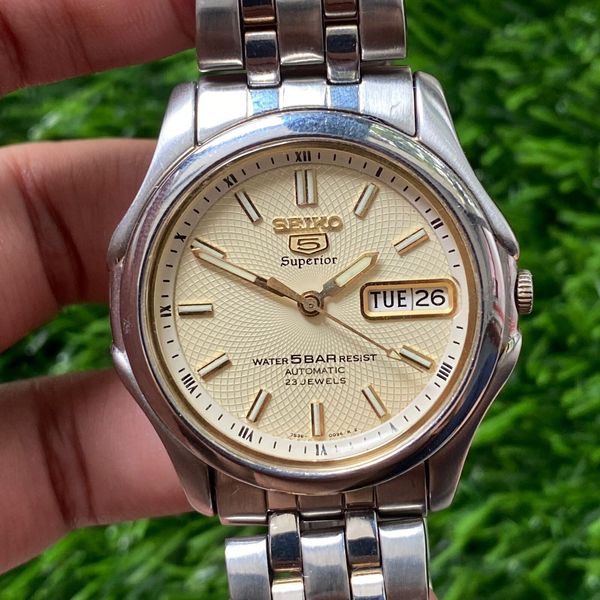 Rare Seiko 5 Superior Whirpool Ivory Dial Automatic Day Date Round ...