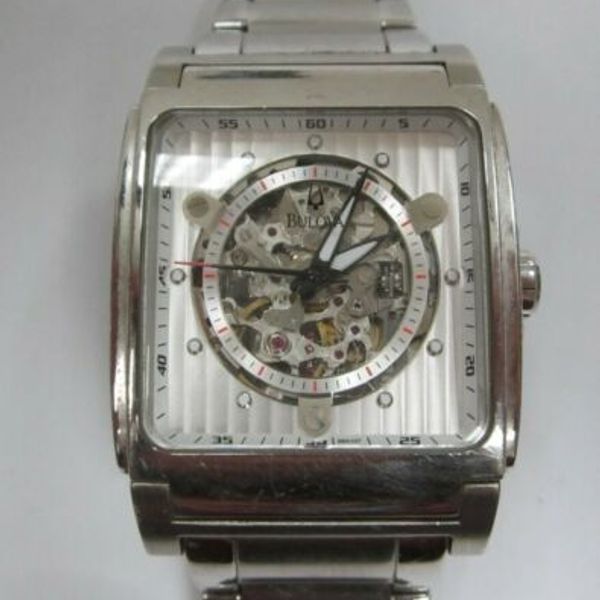 BULOVA AUTOMATIC 21 JEWEL BRACELET 96A107 SKELETON WATCH MENS C877602 ...