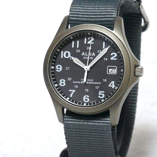 SEIKO ALBA Military Field Watch V145 2003 Black Titanium Solar Power ...