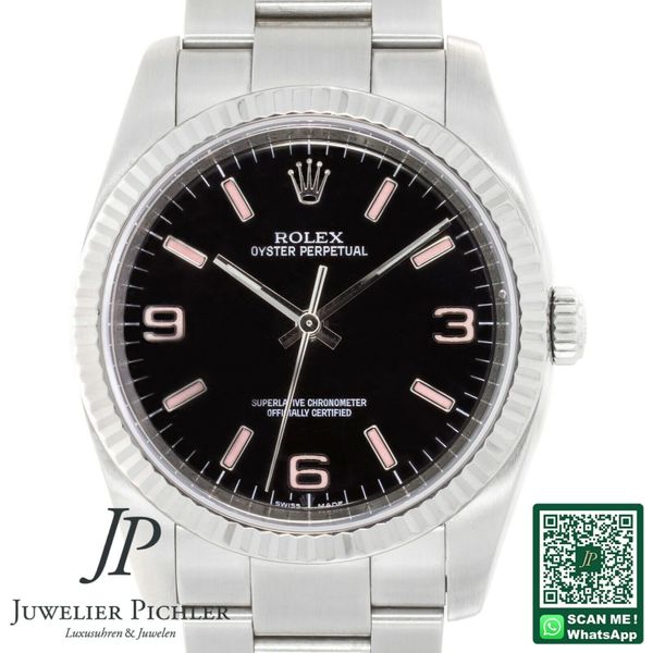 Rolex Oyster Perpetual Black Dial Rosa Index / Box & Papers 2009/ Ref ...
