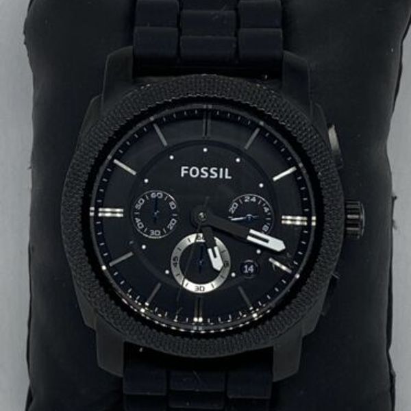 Fossil Machine FS4487 Men's Black Silicone Analog Dial Quartz Wrist ...