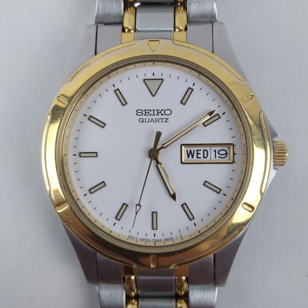 Vintage Seiko 7N43-6A00 Men's Watch Day Date Two Tone Gold Silver New Battery | WatchCharts ...