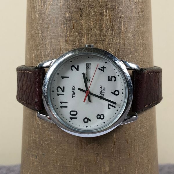 Timex Easy Reader Men Dress Indiglo Leather Quartz Analog 35mm Watch 8 ...