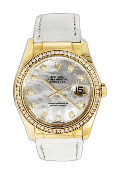 Rolex Datejust 36 Yellow Gold Diamond Strap Mother of Peaerl 116188 ...