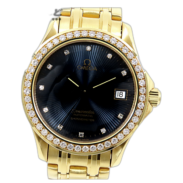 Omega OMEGA Seamaster diamond bezel 11P diamond solid gold blue dial ...