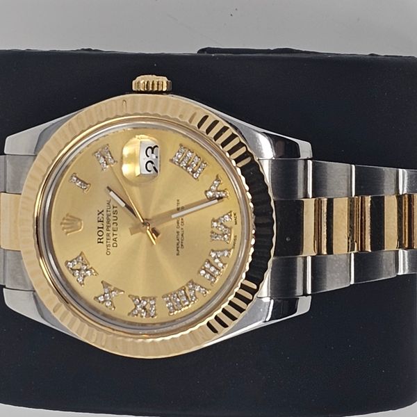 Rolex Datejust 41mm 18K/SS Champagne w/Diamond Roman Numerals Oyster ...