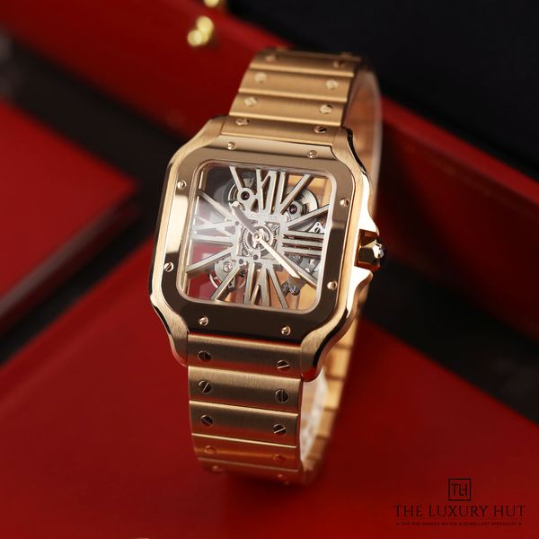 Cartier Santos De Cartier Skeleton 18ct Rose Gold Large 39.7mm Skeleton ...